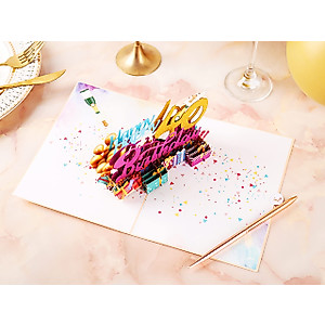 Liif Happy 40th Birthday 3D Greeting Pop Up Card, 40th Birthday Card For Women, Men, Husband, Wife, Son - Funny, Congratulations, Celebration, Balloons, Champagne | With Message Note & Envelop