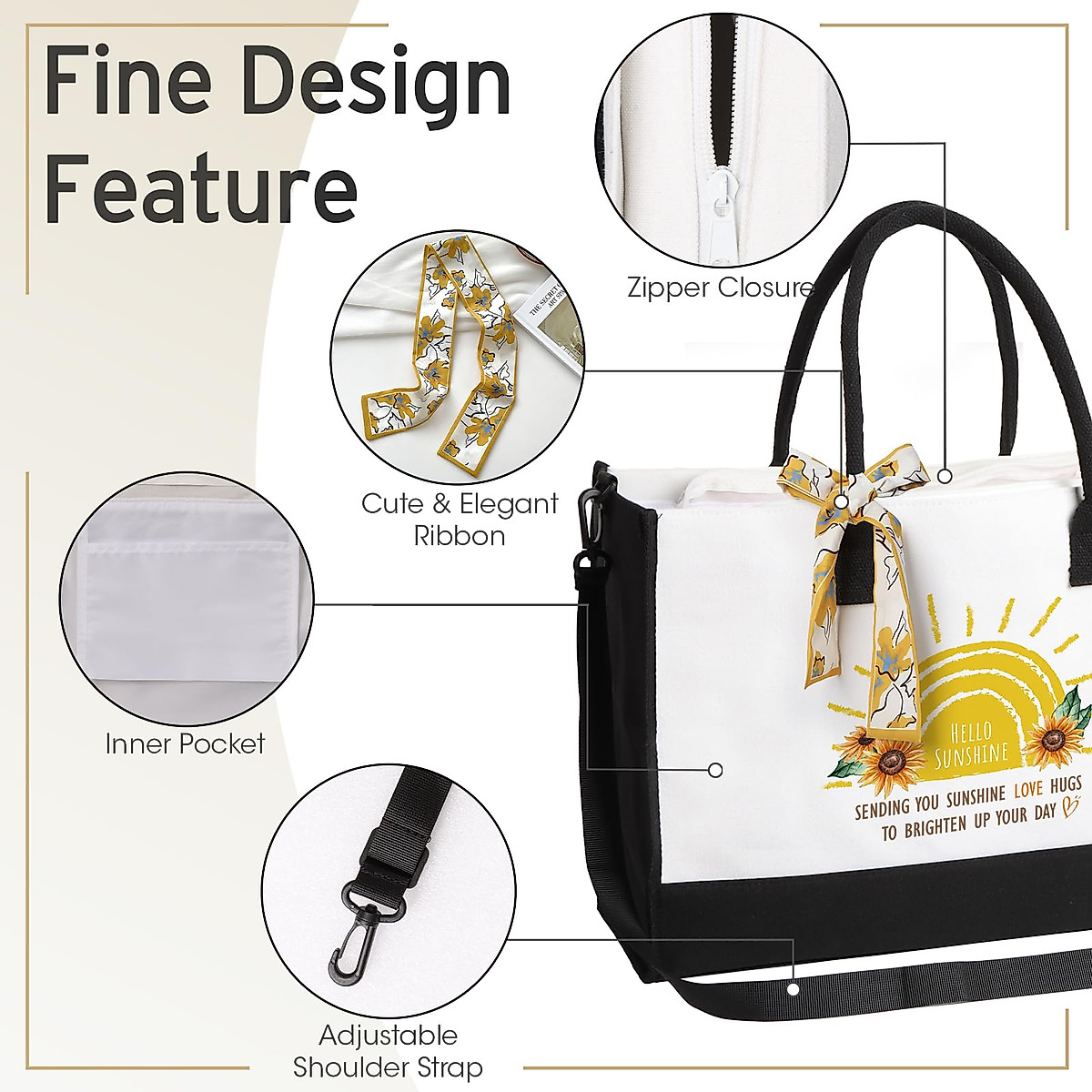 GLORIEROO Sunflower Birthday Teacher Mothers Gifts for Women Friends Sister Large Personalized Reusable Canvas Tote Bag with Shoulder Strap