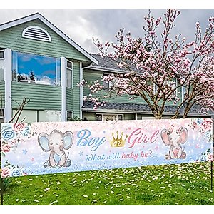 Boy or Girl Gender Reveal Banner-Floral Elephant Baby Shower Decor Pink and Blue Yard Sign Gender Reveal Party Supplies