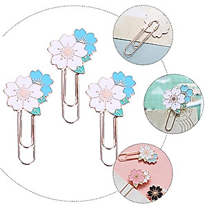 Operitacx 3pcs Cherry Blossom Paper Clip Girl Hair Clips Flower Bookmark Bookmarks for Kids Bulk Antique Bookmark Paper File Clip Holder Reading Bookmark Page Marker Clip Bookmark Clip Metal