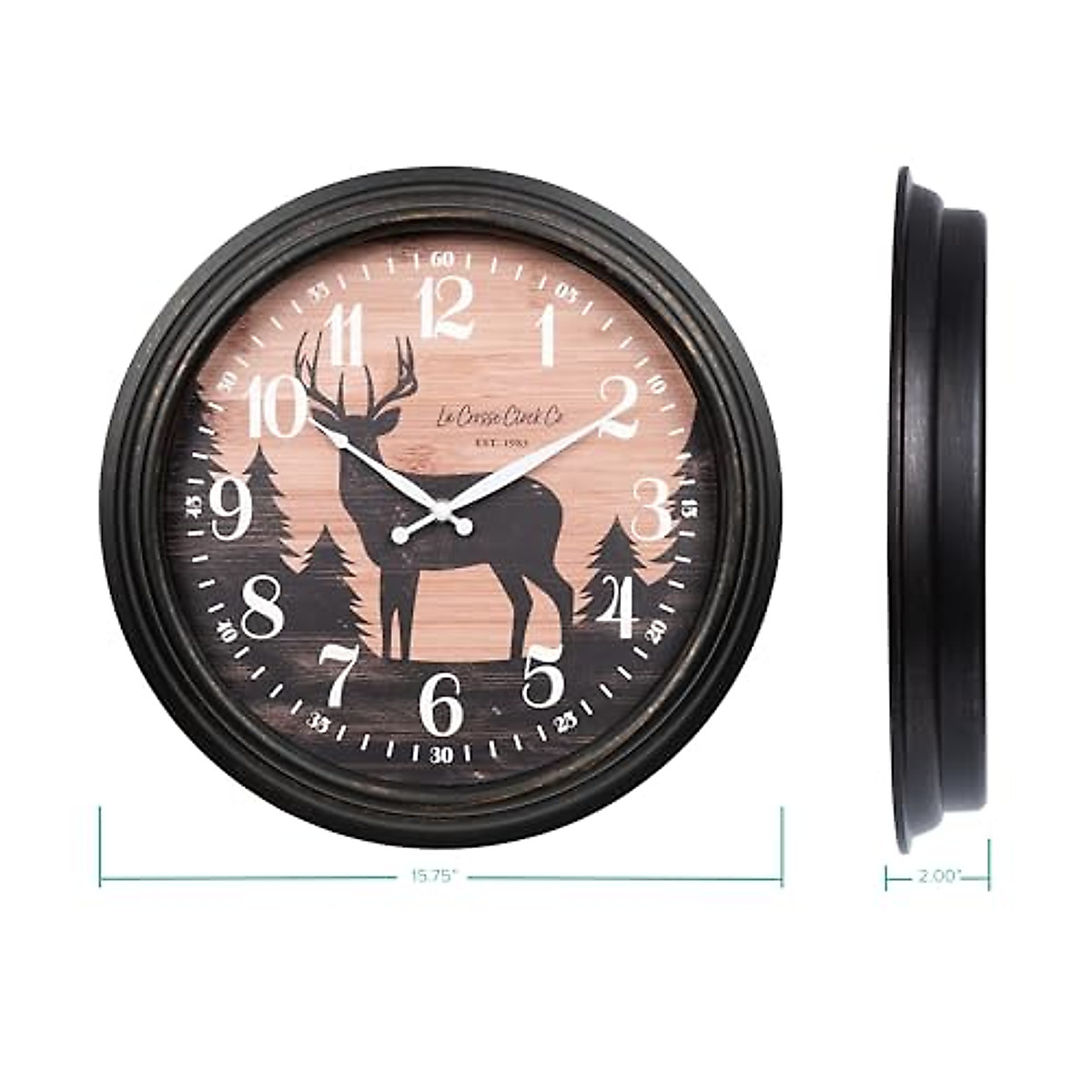 La Crosse Clock 433-3841D 15.75" Indoor/Outdoor Northwoods Deer Quartz Wall Clock