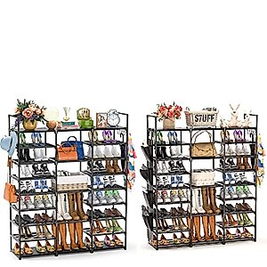 Huolewa 2 Pack Shoe Rack Storage Organizer, 9 Tier Large Shoes Rack for Entryway Closet, Free Standing Shoes Shelf Stand, Sturdy Big Black Metal Space Saving Shoe