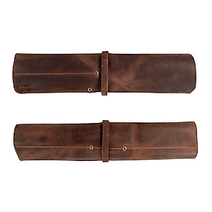 Cast Leather Co., Rectangular Knife Roll with 6 Slots, Portable Knife Organizer Case, Travel Bag, Cooking Accessory, Full Grain Leather, Handmade, Bourbon Brown