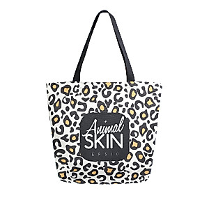 ALAZA Leopard Print Animal Skin Large Canvas Tote Bag Shopping Shoulder Handbag with Small Zippered Pocket