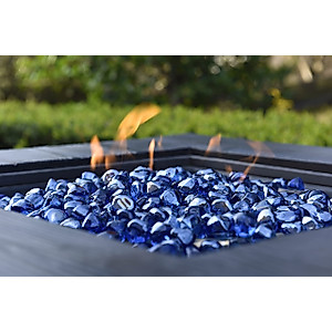 Kinway 20lbs Fire Glass Diamonds Blue Fire Pit Glass 1 Inch Fire Glass Rocks for Fire Pit Fireplace - Cobalt Blue