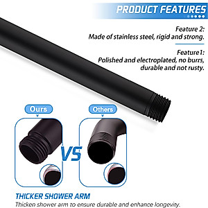 Enoughmen Ceiling Mount Shower Arm with Flange for Rain Shower Head,Stainless Steel Straight Arm for Fixed Shower Head,3 Inch Matte Black