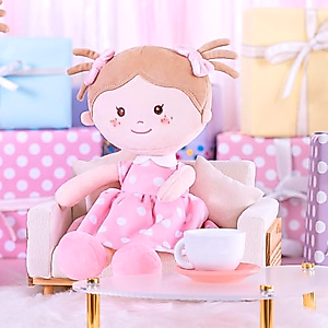 Onetoo Plush Rag Doll Sleeping Cuddle Buddy Doll Soft Baby Doll for Girls First Baby Doll Wear Pink Skirt Dress 14"（Milly Series）