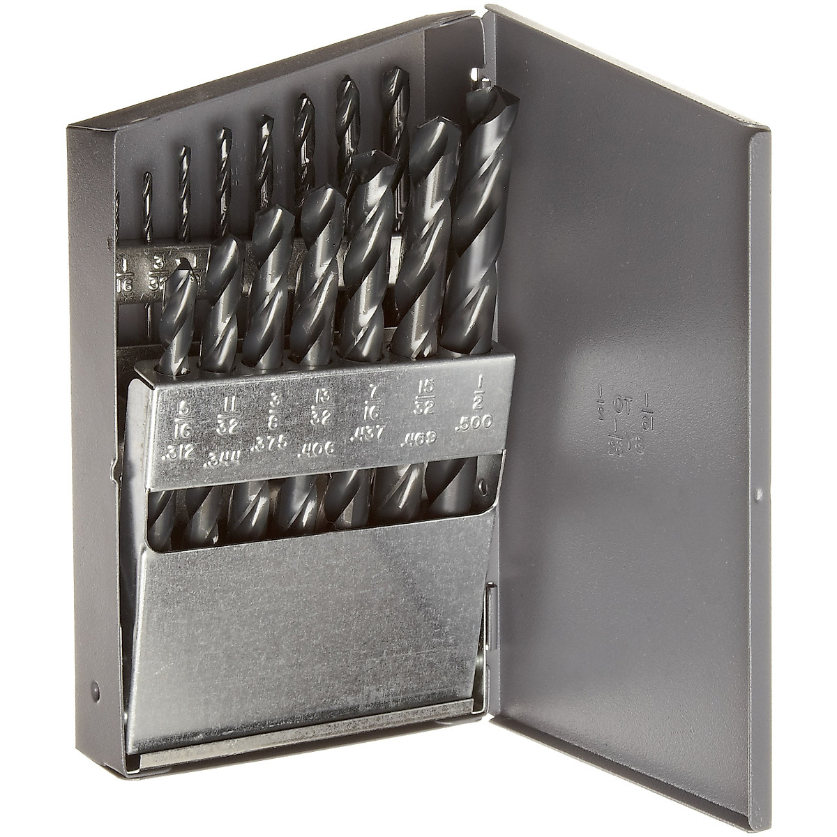 Chicago Latrobe 150ASP Series High-Speed Steel Jobber Length Drill Bit Set with Metal Case, Heavy Duty, Black Oxide Finish, 135 Degree Split Point, Inch, 15-piece, 1/16" - 1/2" in 1/32" increments