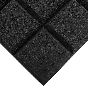 JBER 24 Pack 2" X 12" X 12" Acoustic Foam Panels,Soundproofing Wall Studio Foam Panels Wedges,Sound Insulation Absorbing Acoustic Treatment,9 Blocks Beveled Square Fireproof Design - Black