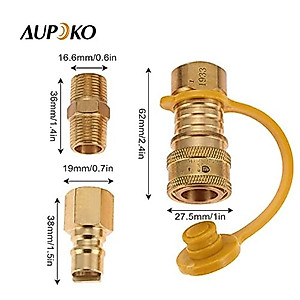 Aupoko 3/8 Inch Natural Gas Quick Connect Fittings, Brass Propane Gas Grill Quick Connector Adapter Fitting, LP Gas Propane Hose Quick Disconnect Kit, 3/8’’ Male Pipe Thread x 3/8’’ Female Pipe Threa