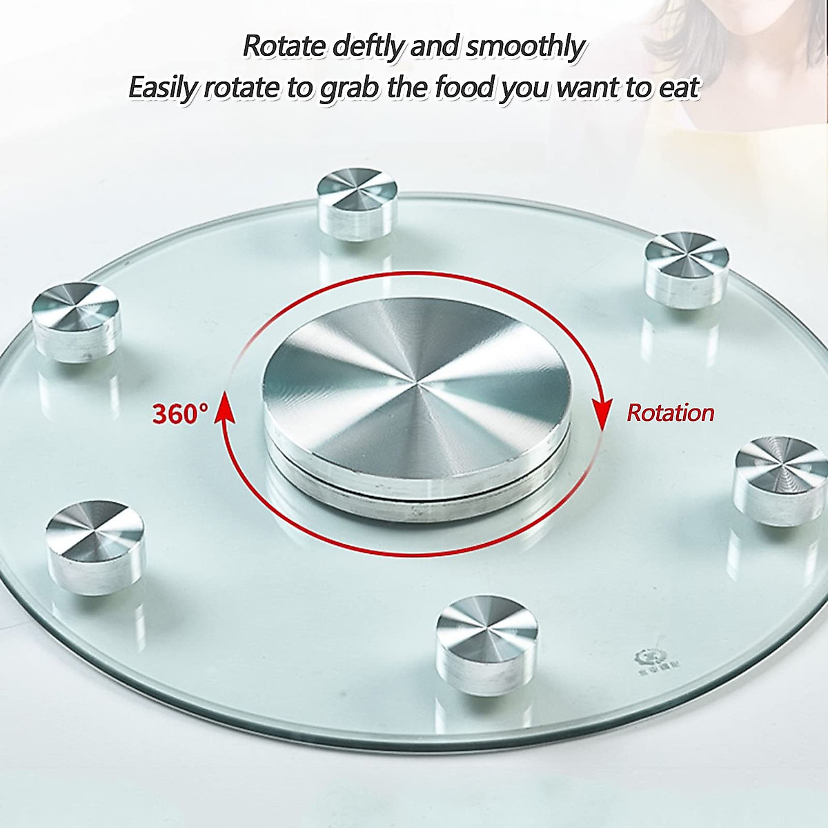 Glass Lazy Susan Turntable Dining Table Transparent Round Turntable Tabletop Rotating Serving Tray (90cm/35.4in)