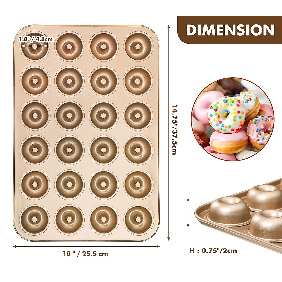 Webake Mini Donut Pan Non-stick 24-Cavity Small Donut Tray Heavy Gauge Bite Size Inch Doughnut Pans for Baking