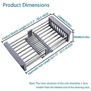 TUTEW Dish Drying Rack, Over The Sink Dish Drying Rack, Stainless Steel Dish Drainer with Adjustable Arms Holder Functional Kitchen Sink Organizer for Vegetable and Fruit