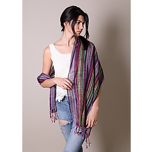 Anika Dali Women’s Jewel Shimmer Multicolor Stripe Scarf, Metallic Pashmina Shawl (Purple Dazzle)