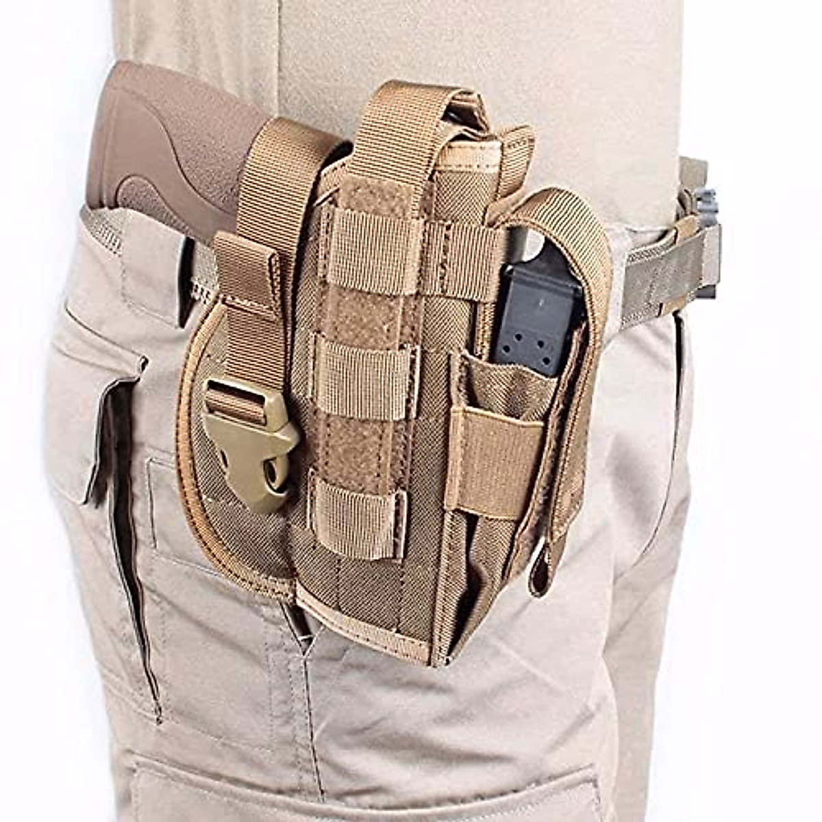 ACEXIER Universal Tactical Gun Holster Right Hand Molle Pistol Holster Combat Airsoft Waist Belt Holster for 1911 45 92 96 G1ock(Khaki)