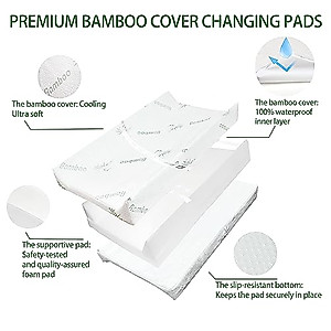 Truwelby Changing Pad, Waterproof Bamboo Cover Contour Diaper Changing Pad for Dresser Top, Baby Changing Table Pad Cover Hypoallergenic Washable