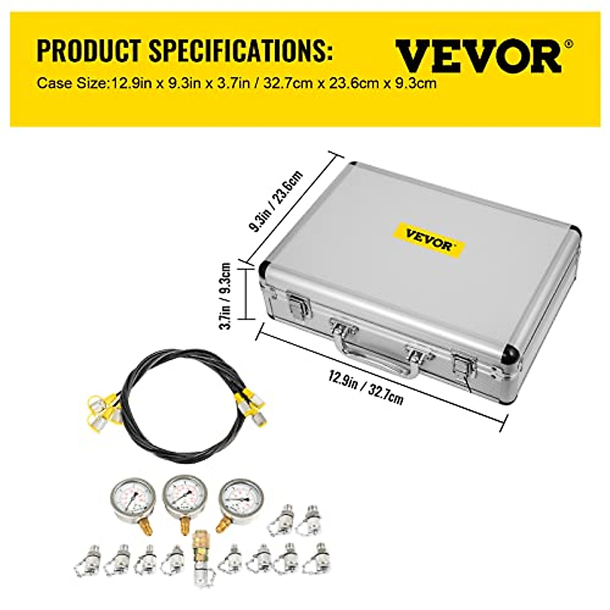 VEVOR Hydraulic Pressure Test Kit, 25/40/60Mpa/11Couplings, Excavator Parts Hydraulic Tester Coupling Hydraulic Pressure Gauge Kit for Excavator Construction Machinery