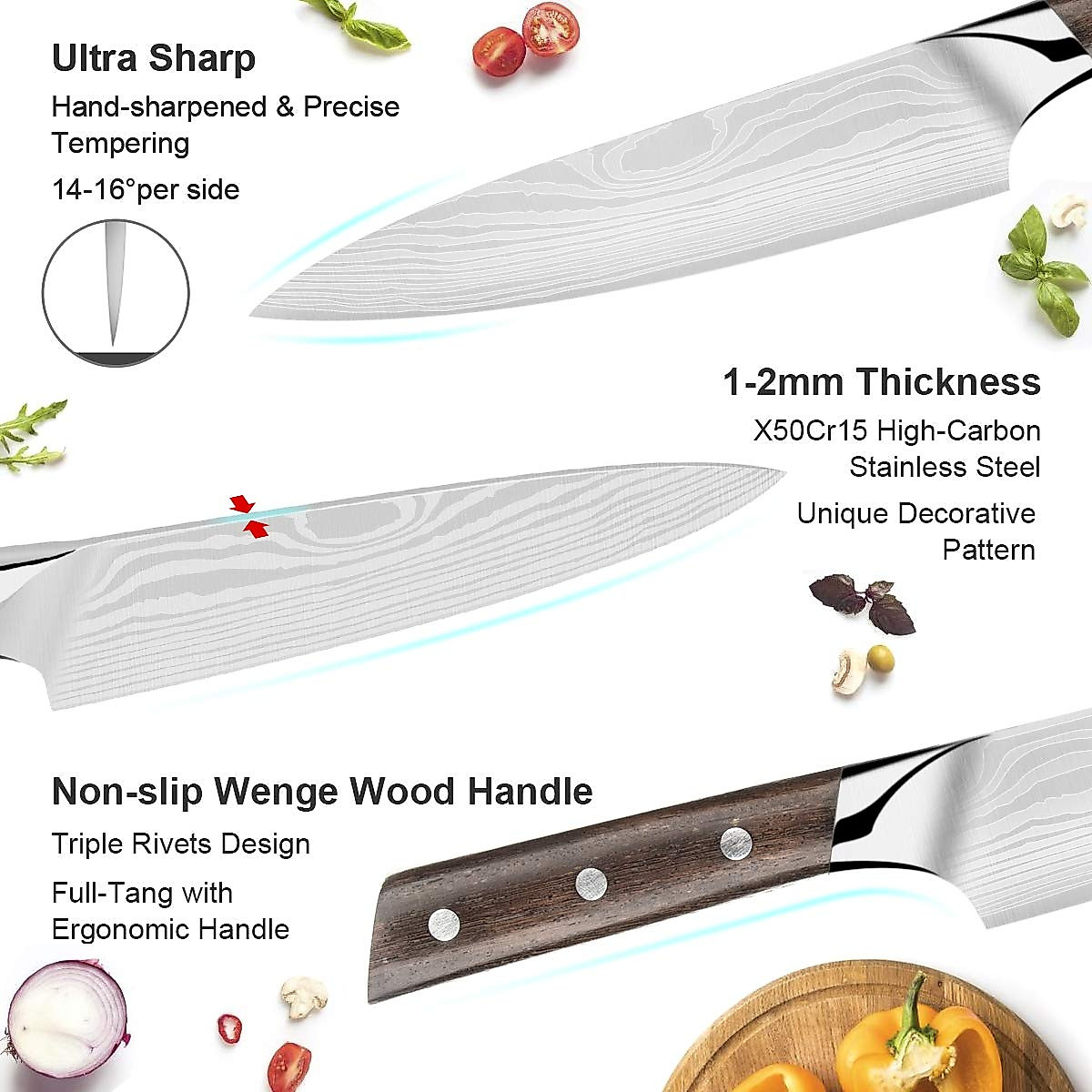 21 Packs Knife Set with Block, 2023 Kitchen Knife Set Sharpener Rod & Finger Guard, Germany High Carbon Stainless Steel Chef Knife Block Set, Ultra Sharp Forged, Brown