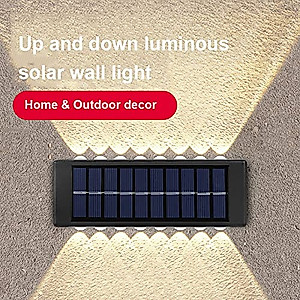 ASLIDECOR 16 Led Up Down Solar Wall Lights, 2 Pack Warm White Solar Fence Lights Waterproof,Black Solar Deck Lighting for House Garden Porch