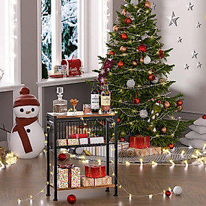 Small Side Table Set of 2 for Small Space, 3-Tier Narrow End Table with Magazine Holder, Slim Nightstand, Skinny Snack Couch Table in Living Room, Bedroom and Balcony (Rustic Brown &Black)