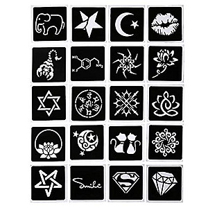 Temporary Tattoo kit，4Pcs Tattoo Cones,100% Natural Ready to Use Black Tattoo Paste, India Body DIY Art Painting for Women Men Kids with 20 Adhesive Stencils, 1 Bottle, 4Nozzles