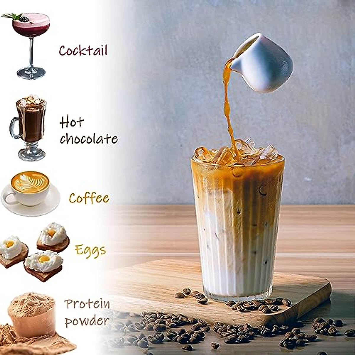 Rechargeable Milk Frother Handheld with Stand and Stencils - Usb Stainless Steel Stand or Wall Hanging for Kitchen Coffee Bar Electric Whisk Hand Blender Mixer for Latte Cappuccino Egg Protein Powder