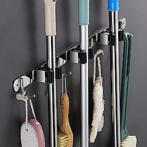PENGKE Broom Holder Mop Hangers Wall Mount Heavy Duty Stainless Steel Wall Hooks Storage for Home Laundry Room Garden Garage Closet Kitchen(Black)