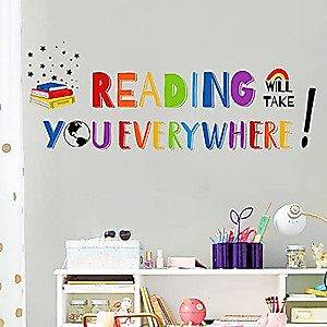 Mfault Reading Will Take You Everywhere Inspirational Quote Wall Decal Sticker, Motivational Phrase Nursery Decoration Classroom Bedroom Playroom Art, Kid Study Room Library Positive Saying Decor Gift