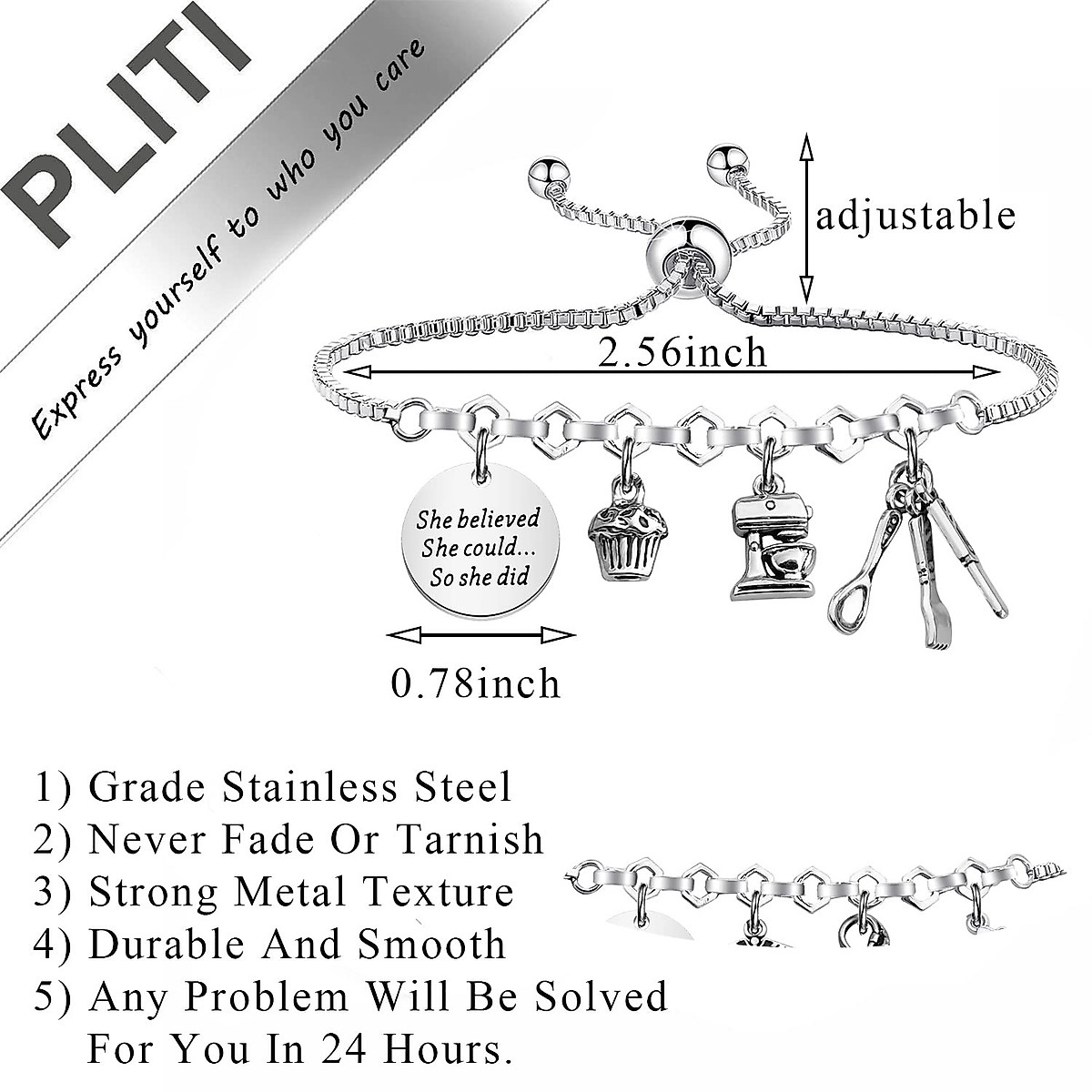 PLITI Baker Bracelet Culinary Student Gift Culinary School Graduation Gift She Believed She Could So She Did Bangle (she believed Baker bg)