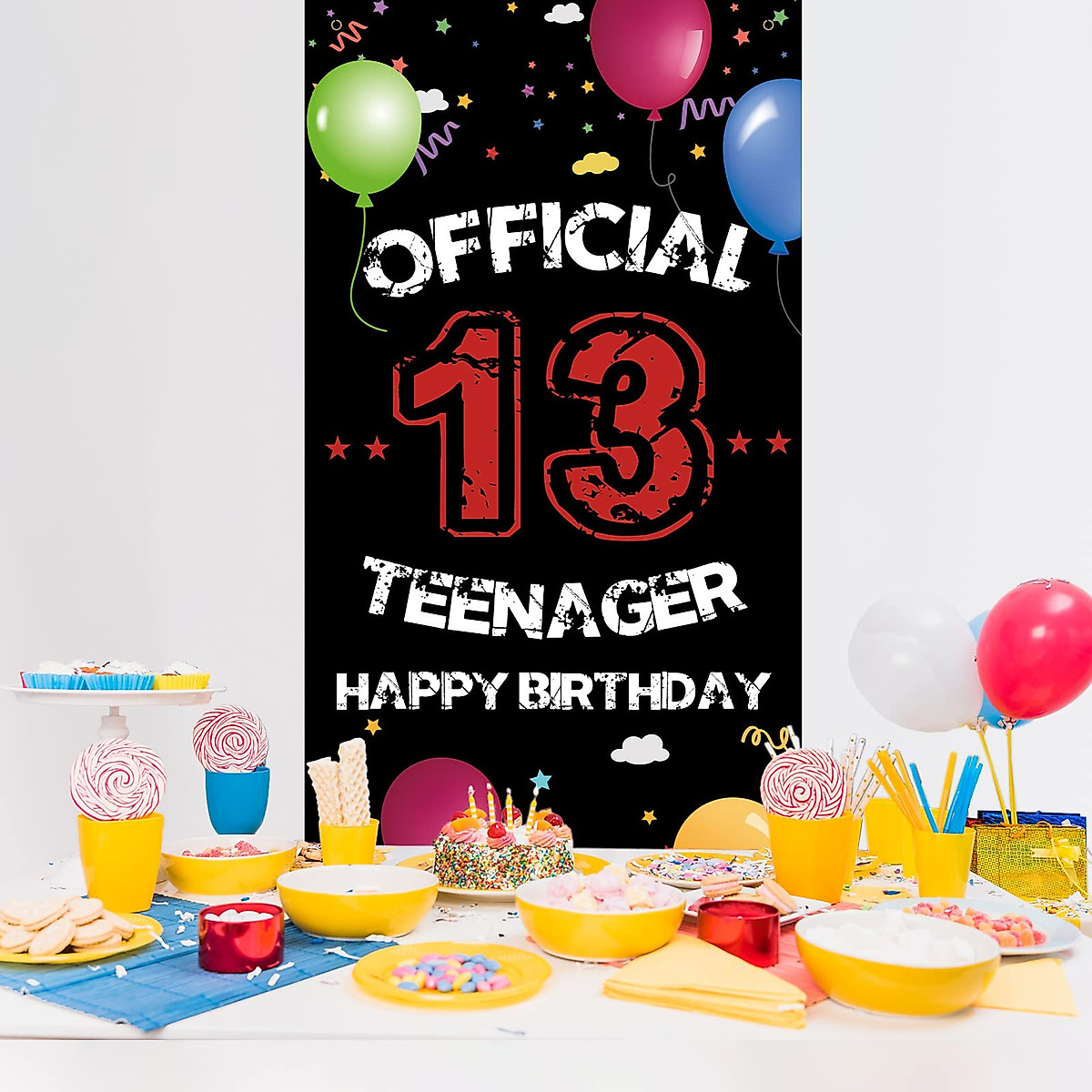HTDZZI Official Teenager 13th Birthday Door Backdrop Banner, Happy 13th Birthday Decorations for Boys Girls, Black White 13 Year Old Birthday Party Yard Sign Photo Props for Outdoor Indoor, Sturdy