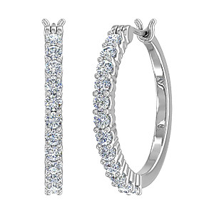 1/2 Carat Natural Diamond Hoop Earrings in 10K White Gold