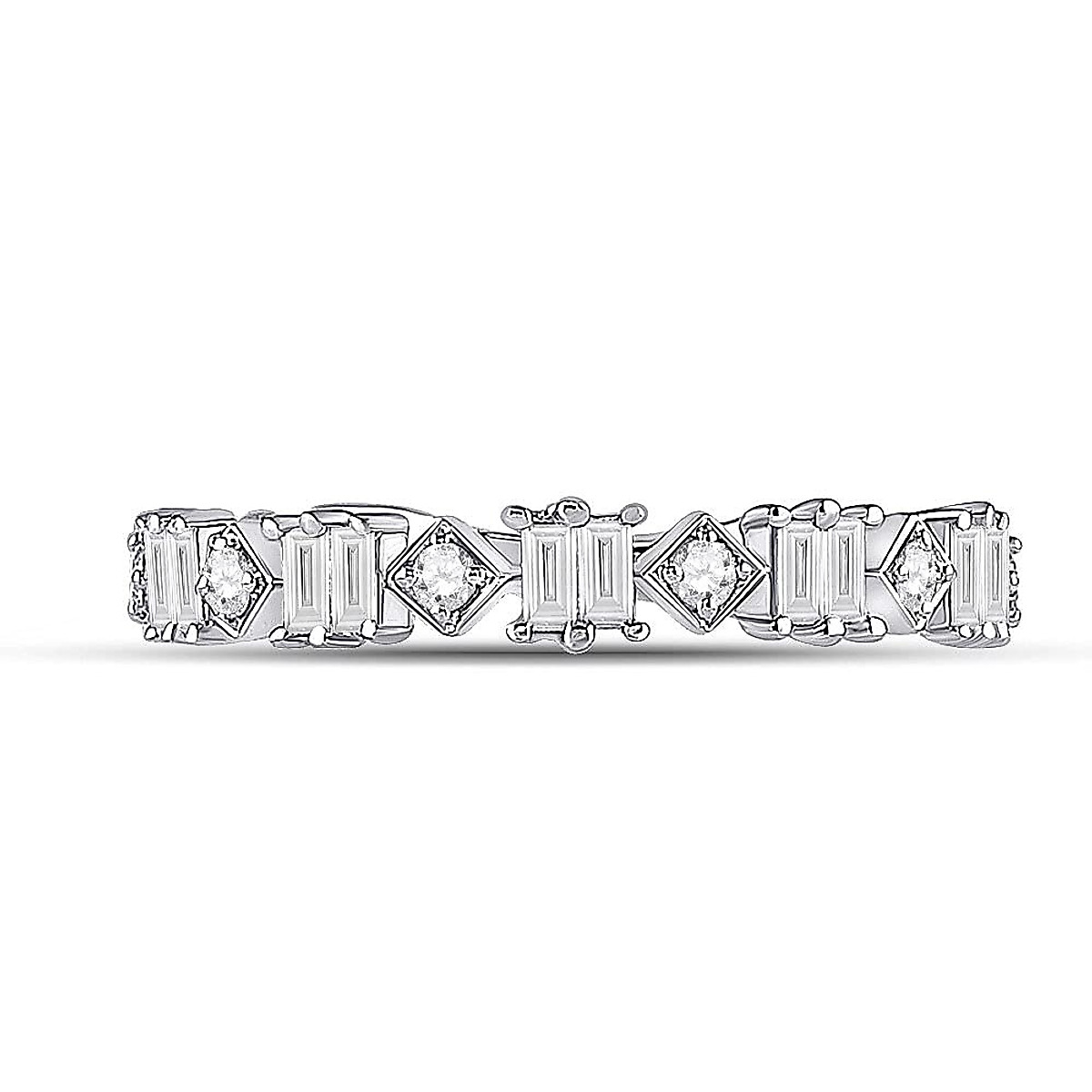 The Diamond Deal 14kt White Gold Womens Baguette Diamond Modern Band Ring 1/3 Cttw