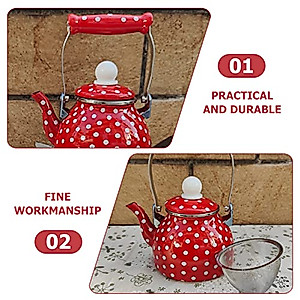KICHOUSE Pot Carafes Coffee Loose with on Enameled Kettle for Floral Infuser Teapot Handle Oz Dot Red Boiling Microwave Blooming Kitchen Removable Tea Household Enamel Pourer Glass Tea Kettle