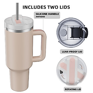 MURRICON 40 oz Tumbler with Handle and Straw,Reusable Vacuum Quencher Tumbler with Lid,Stainless Steel Insulated Travel Mug,for Coffee and Beverages(Rose Quartz)