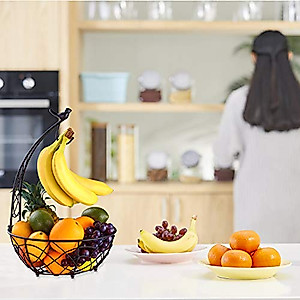 Buruis Fruit Basket Bowl with Banana Hanger, Modern Bird Design Fruit Container, Creative Tabletop Fruit Basket for Kitchen Countertop Dining Room, Decorative Display Stand (Black)