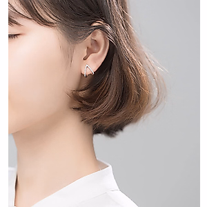 Reffeer 925 Sterling Silver CZ V Cuff Earrings Piercings for Women Teens Claw Huggie Earrings Studs (A-Silver)