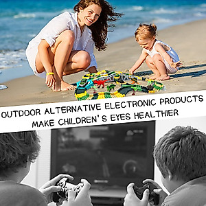 EpochAir Dinosaur Toys, 192pcs Create A Dinosaur World Road Race, Flexible Track Playset and 2 Pcs Cool Dinosaur Cars, 3pcs Dinosaurs for 3 4 5 6 7 8 Year Old Boys Girls Kids Best Birthday Gifts