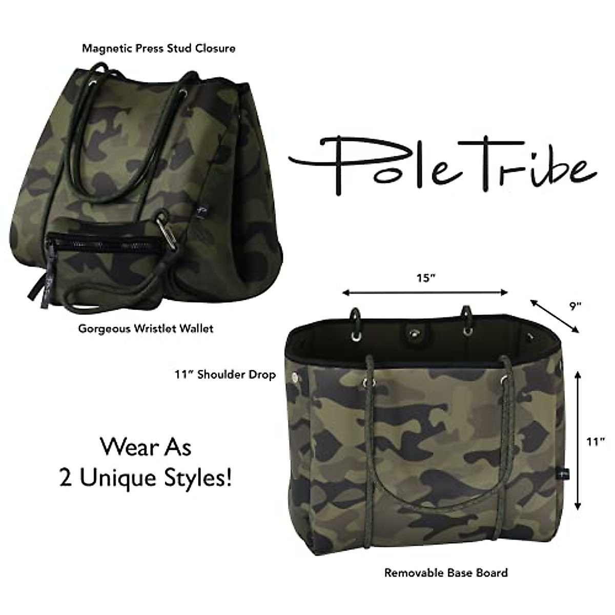 Pole Tribe Large Neoprene Tote Bag - Versatile and Lightweight Neoprene Bag for Women - Ideal for Beach & Everyday Use - Stylish and Durable Neoprene Tote Bags - Superb Gym Tote or Womens Travel Totes