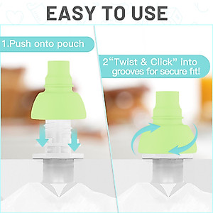 Giichen Soft Sip Food Pouch Topper - BPA Free Silicone Food Pouch Tops for Baby Prevent Spills, Food Grade Toddler Pouch Lids Protects Childs Mouth, 4 Pack Bundle (Blue, Green, Yellow, Orange)
