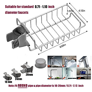iPstyle Kitchen Sink Caddy Organizer Over Faucet Sponge Holder, Stainless Steel Heavy Duty Thickening Hanging Faucet Drain Rack for Scrubbers, Soap, Bathroom, Detachable No Suction Cup or Magnet