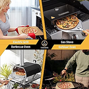YAKSHA Pizza Stone for Oven and Grill 15" x 12" Large Pizza Grilling Stone and Peel Set with Pizza Cutter Wheel for BBQ, Rectangular Baking Stone for Crisp Bottoms Pies Pastry Bread Calzone