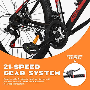 Max4out 26 inch Mountain Bike, Aluminum Frame, 21-Speed Dual Disc Brake Bike with Lock-Out Suspension Fork, Nomal Wheels Bicycles for Men and Women(Black)