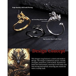 Bolelis 925 Sterling Silver Dragon Rings for Women - Cute Open Adjustable Dinosaur Ring Jewelry,Wrap Thumb Dragon Ring Christmas Gift for Women