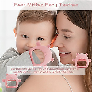 QANGCE Teething Toys for Babies 0-6 Months, Anti-Drop Baby Teething Toys, Food Grade Silicone Teether, Baby Chew Toys, Massage Granules to Relieve Teething Discomfort, Pacifiers for Babies (Dark Pink)