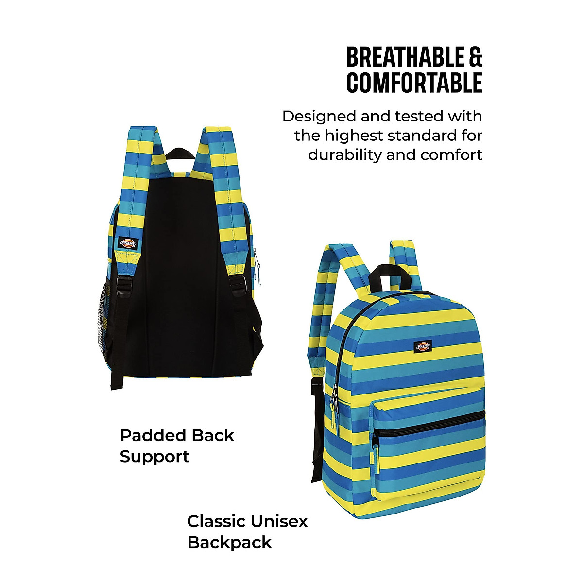 Dickies Freshman Backpack Classic Logo Water Resistant Casual Daypack for Travel Fits 15.6 Inch Notebook (Lemon Blue Stripe)