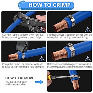 CAMWAY PEX Crimping Cinch Tool & PEX Cutter with 50PCS Ear Hose Clamps 1/2" 3/4" for Fastening Stainless Pipe Clamps from 3/8-Inch to 1-Inch