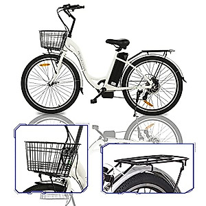ECOTRIC Electric Bike 26" E Bike 350W Motor Cruiser Electric Bicycles Removable 36V 10AH Lithium Battery Commute Step-Through Ebike Moped for Adults with Basket Shimano 7 Speed Gears