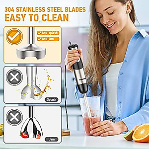 FUNAVO Hand Blender, 800W 5-in-1 Immersion Hand Blender, 12-Speed Multi-function Stick Blender with 500ml Chopping Bowl, Whisk, 600ml Mixing Beaker, Milk Frother Attachments, BPA-Free