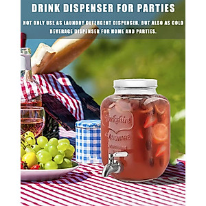 Liquid Laundry Detergent Dispenser, Ann Bully[2 Pack] 1-Gallon Glass Drink Beverage Dispenser with Stand & Lid & Stainless Steel Spigot, Mason Jar Drink Dispensers for Parties, Picnics, BBQ, Weddings