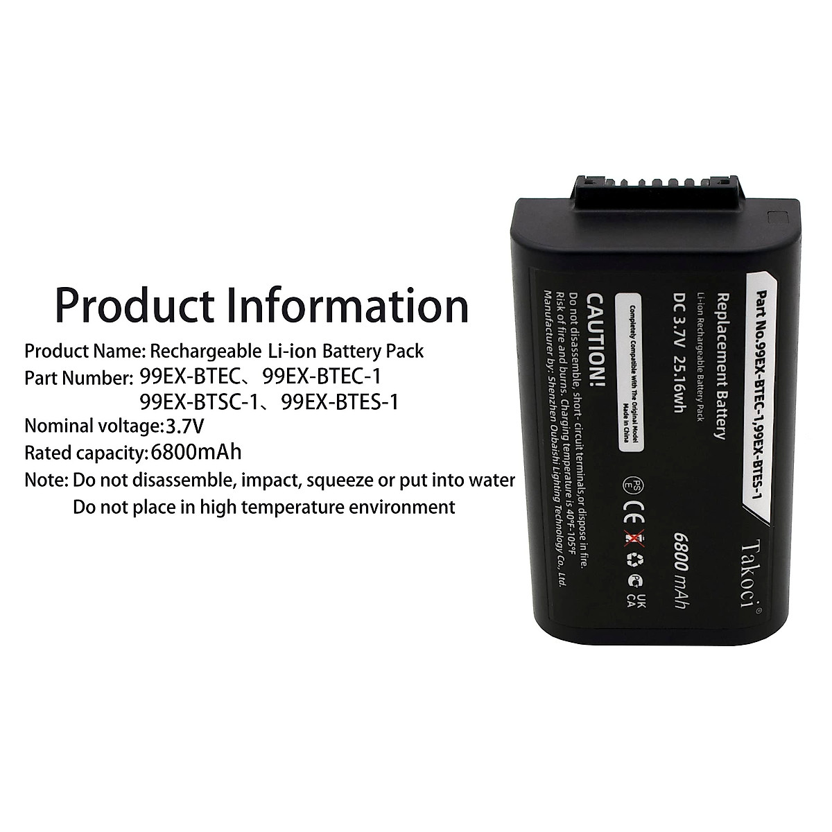 Gikysuiz Replacement Battery for Honeywell Dolphin 99EX & 99GX Series Mobile Computer fits Part Number 99EX-BTES-1 Li-ion Extended Battery 99EX-BTEC-1 Battery 3.7V/6800mAh